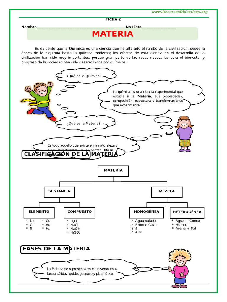 Clasificacion-de-la-Materia FICHA No 2 | PDF | Importar | Fase (materia)