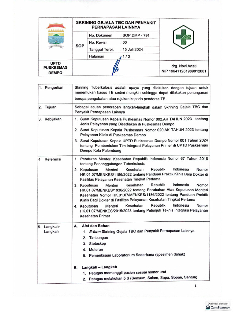 skrining gejala TBC dan penyakit pernapasan lainya | PDF