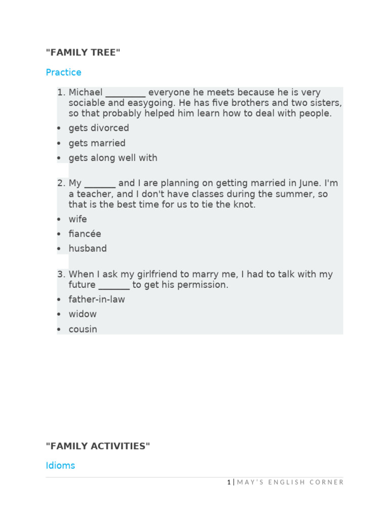 FAMILY listening esl lab | PDF