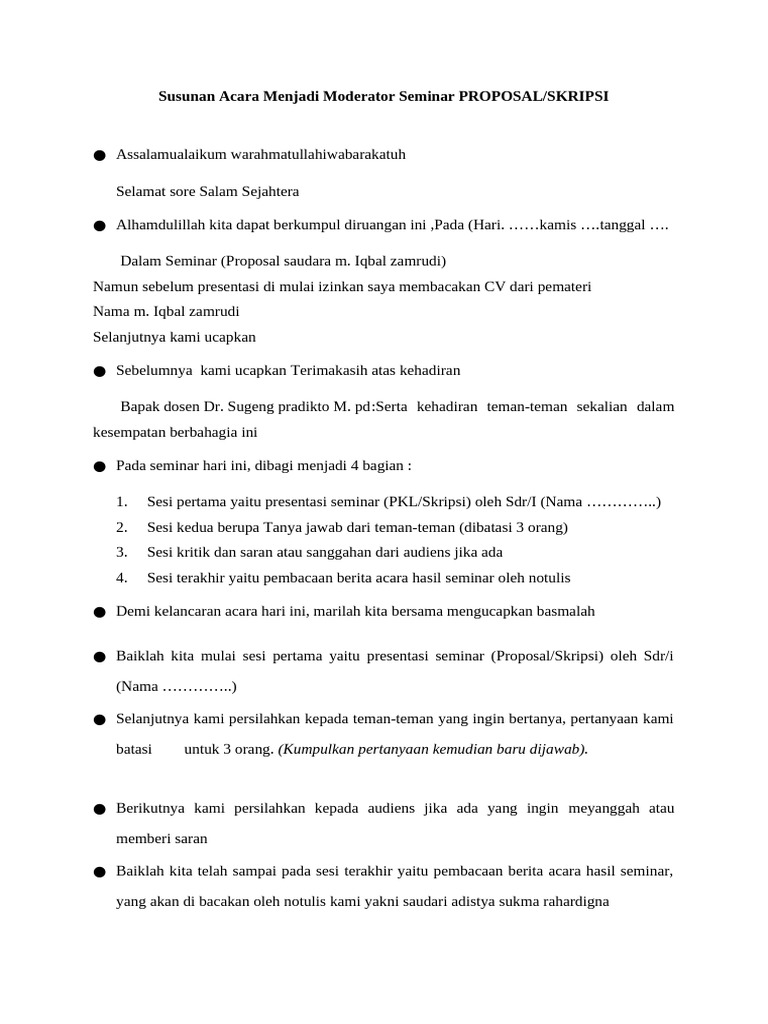 Moderator Seminar PROPOSAL | PDF