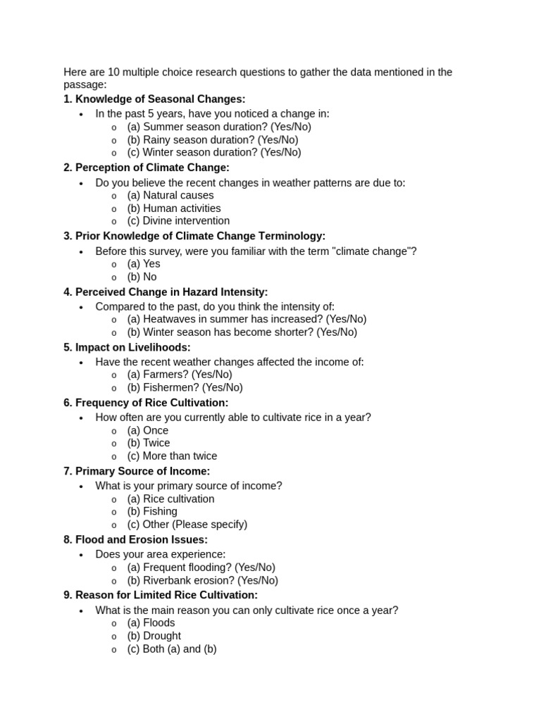 Impact of Climate Change Ai Questionnaire | PDF