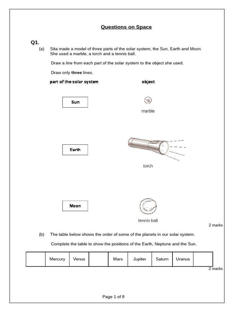 Space Questions | PDF | Planets | Science & Mathematics