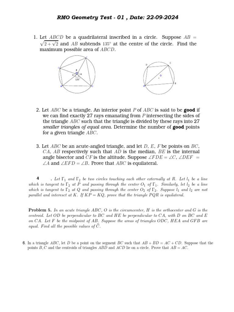 Test RMO Geometry Test 01 22.09.2024 | PDF