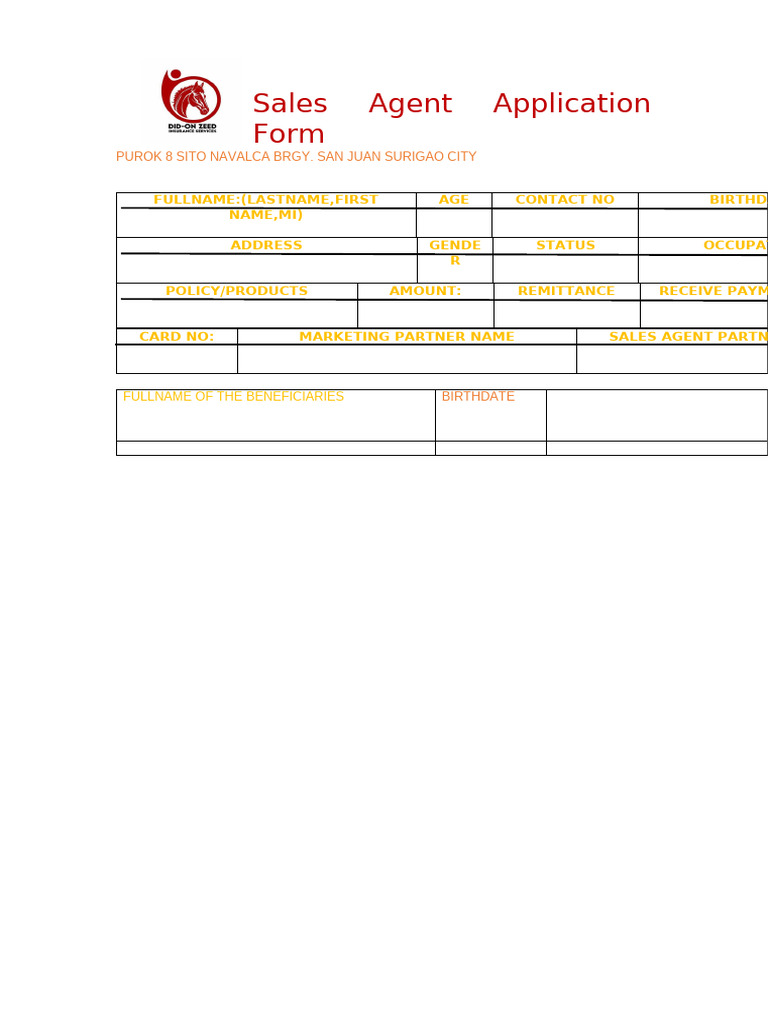 Sales Agent Application Form | PDF