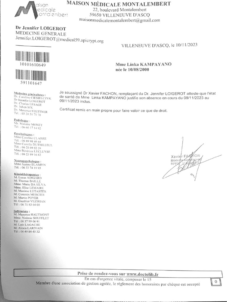 Justificatif d’Absence | PDF