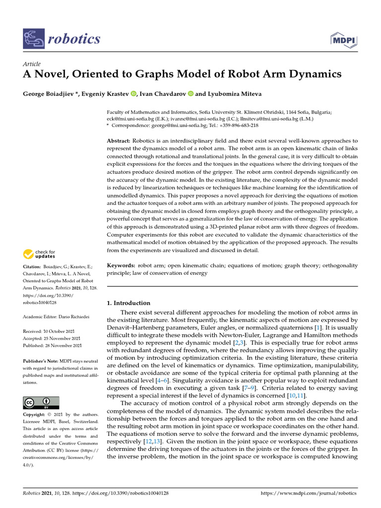 A Novel, Oriented To Graphs Model of Robot Arm Dynamics | PDF
