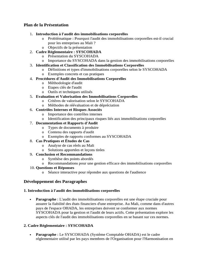 Plan de La Présentation | PDF
