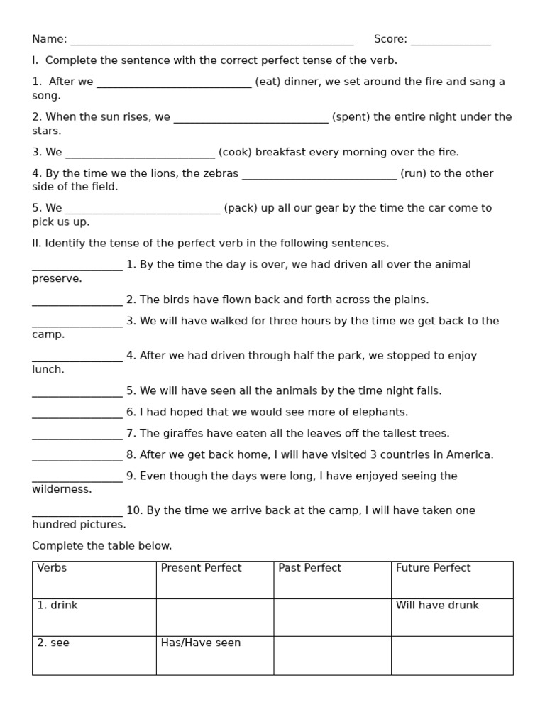 G5 Perfect Tense-Quiz | PDF