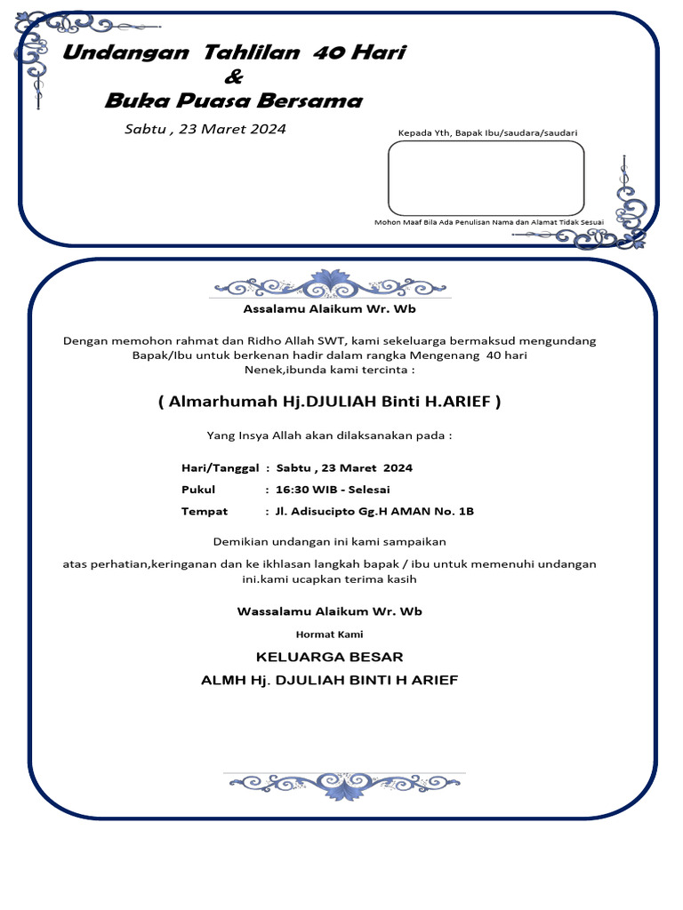Undangan Tahlilan 40 H | PDF