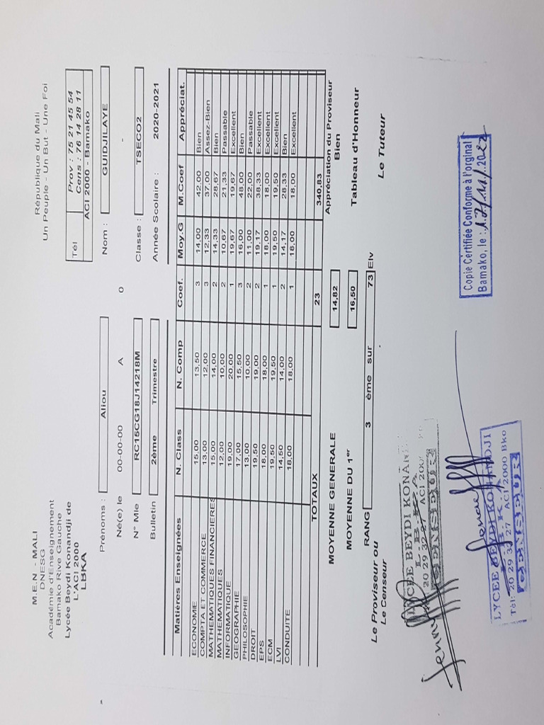 BULLETIN 2 eme TRIMESTRE | PDF