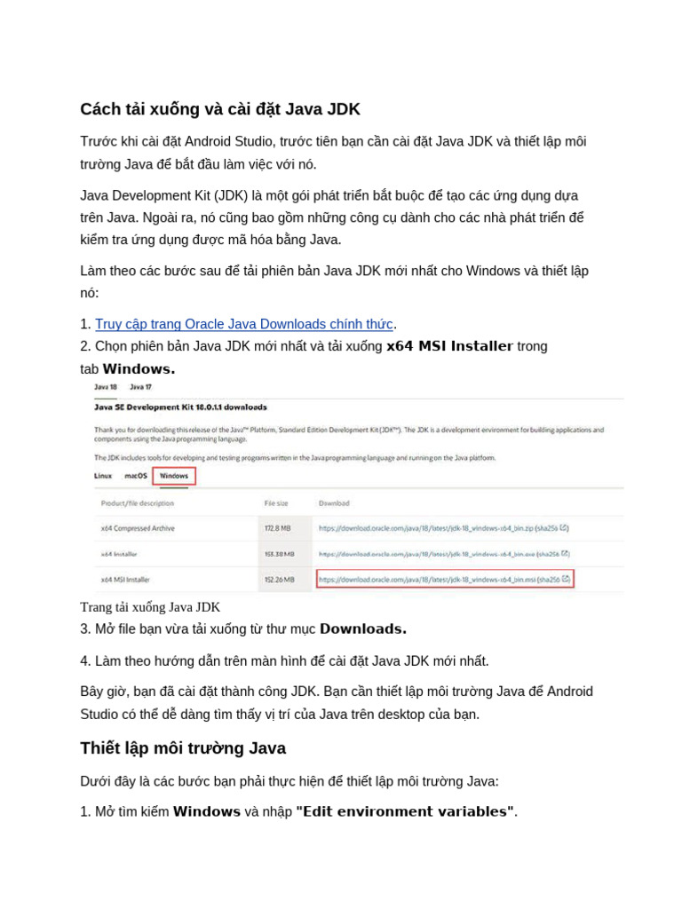 Cách Tải Xuống Và Cài Đặt Java JDK | PDF