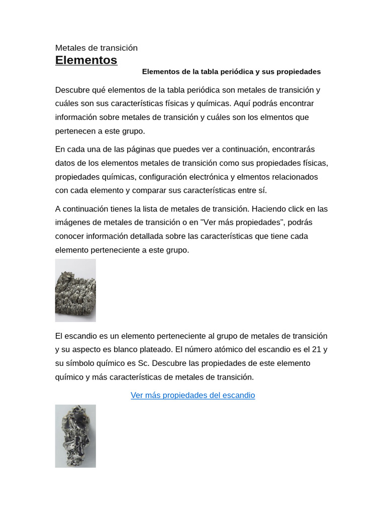 Elementos: Metales de Transición | PDF