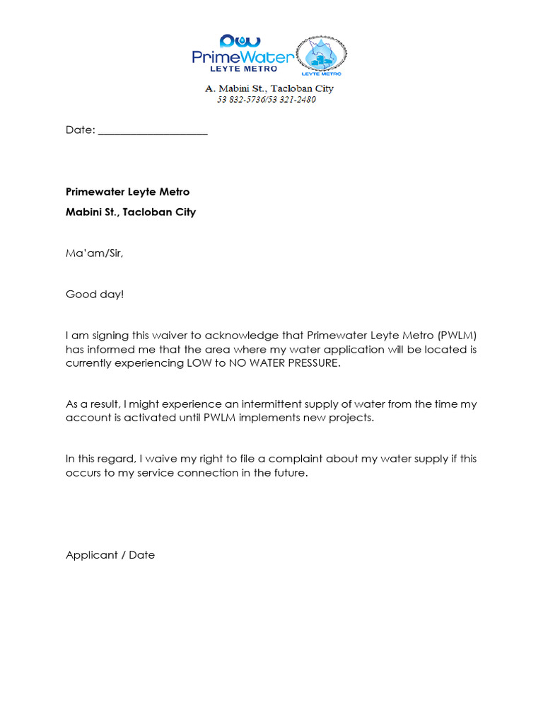 Waiver-Complaint-No Water | PDF