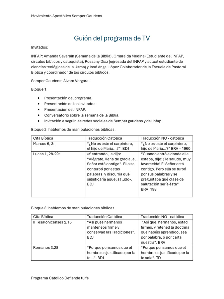 Guión Del Programa de TV | PDF | María, madre de Jesús | Biblia
