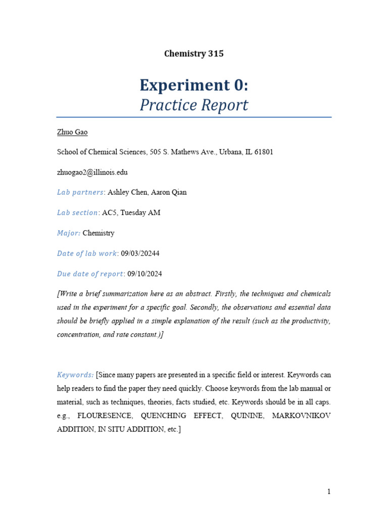 High School Chemistry Lab Report Guide | PDF | Raman Spectroscopy ...