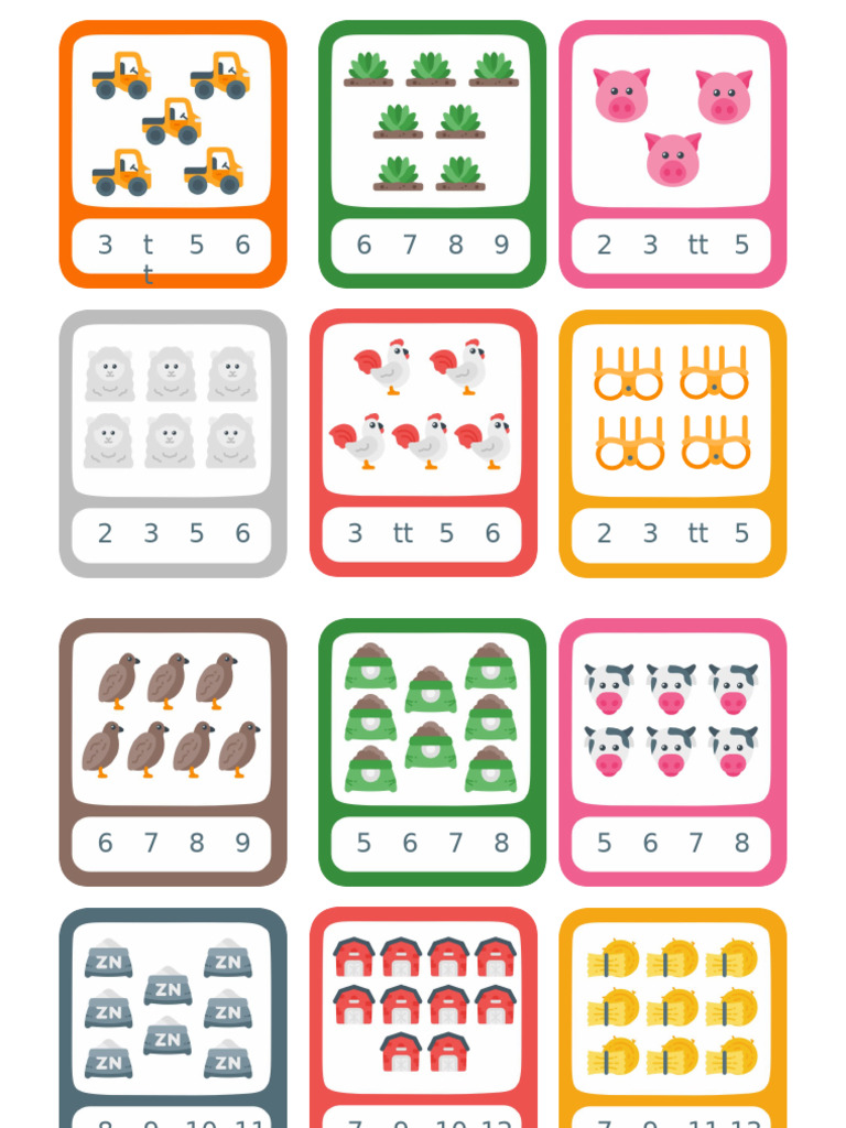 Colorful Bold Farm Object Counting Flashcards | PDF