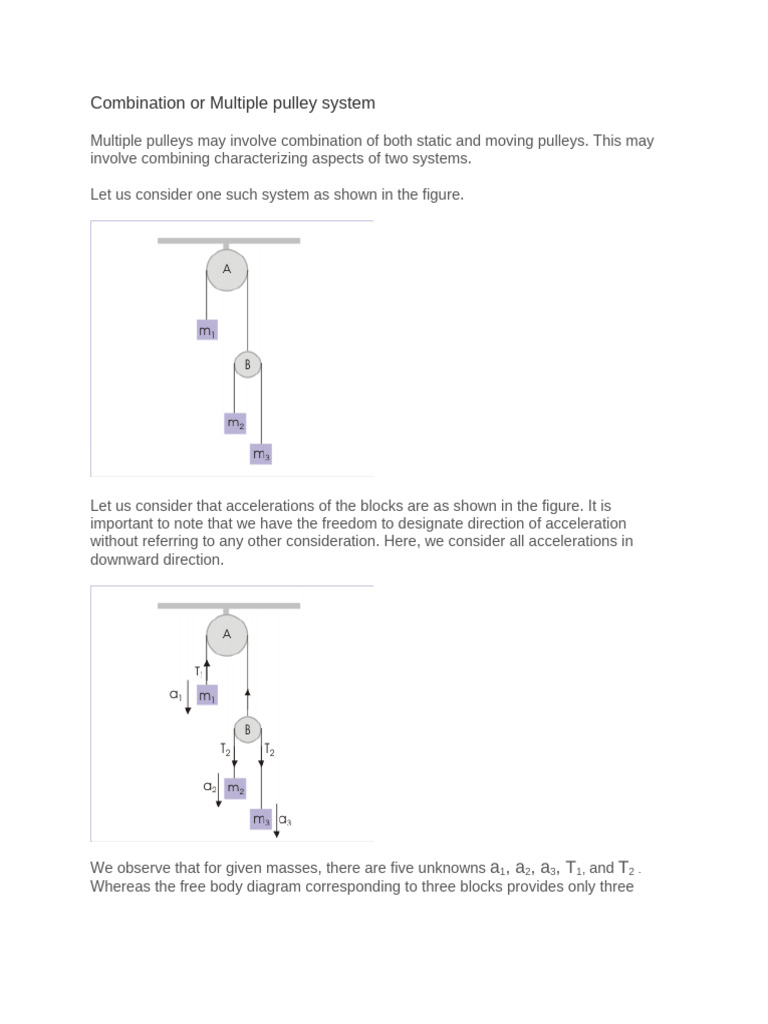 Combination or Multiple Pulley System | PDF | Force | Tension (Physics)