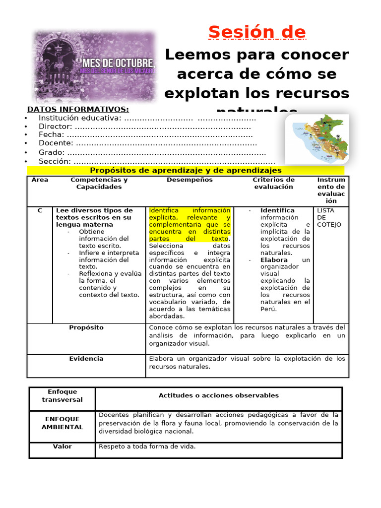5º Grado Dia 3 Com. Leemos para Conocer Acerca de Cómo Se Explotan Los Recursos Naturales | PDF
