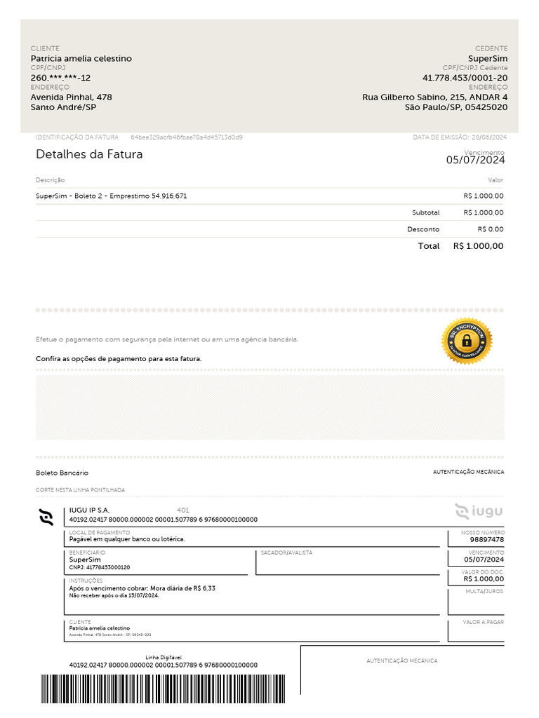 Boleto Supersim | PDF