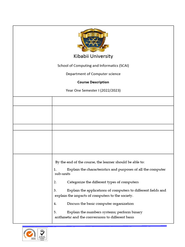 KUC 112 Fundamentals of Computing | PDF