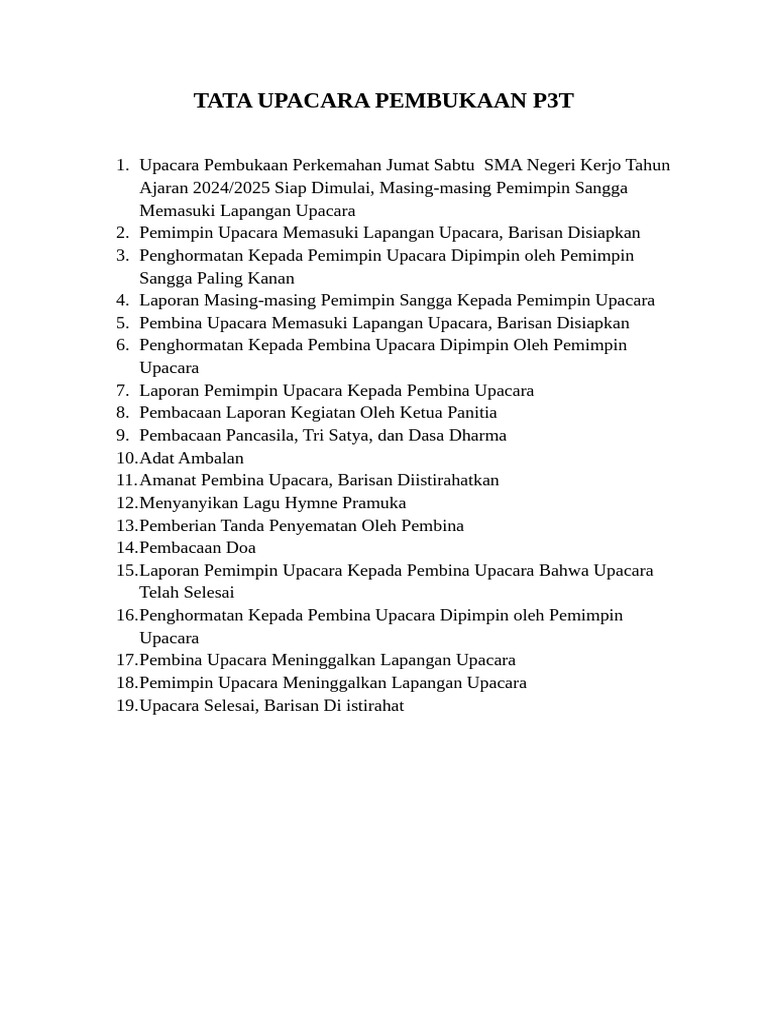 Tata Upacara Pembukaan P3T | PDF