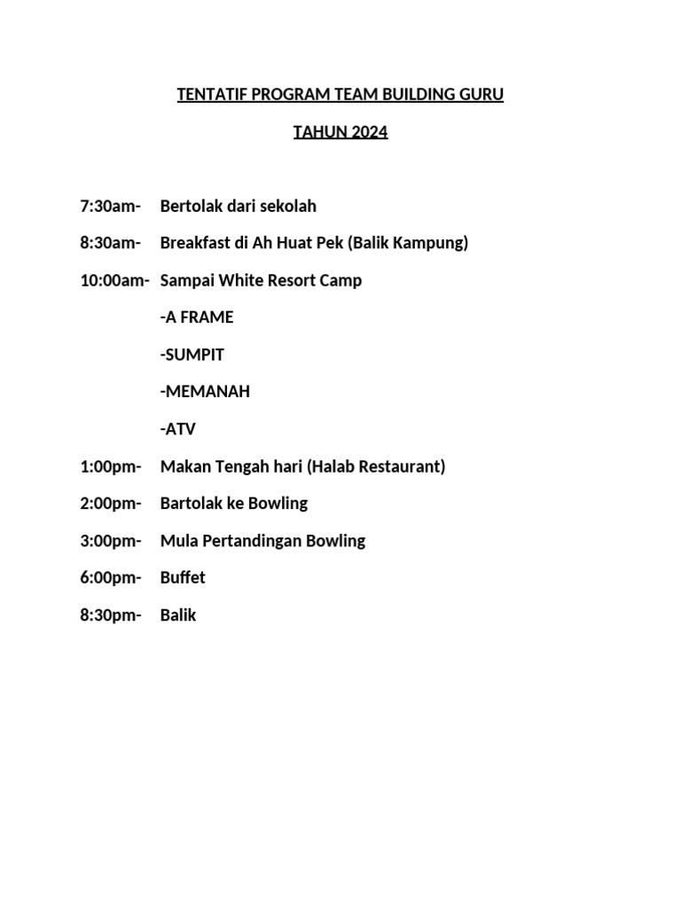 Tentatif Program Team Building Guru | PDF