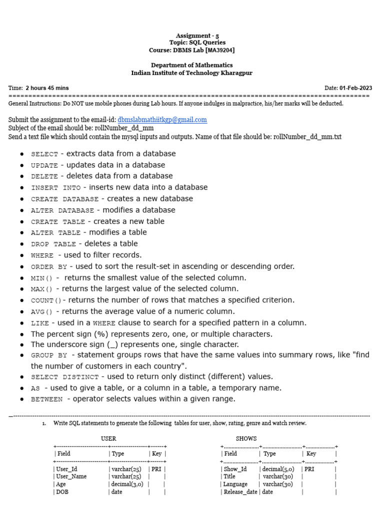 DBMS Lab Assignment 01 02 | PDF
