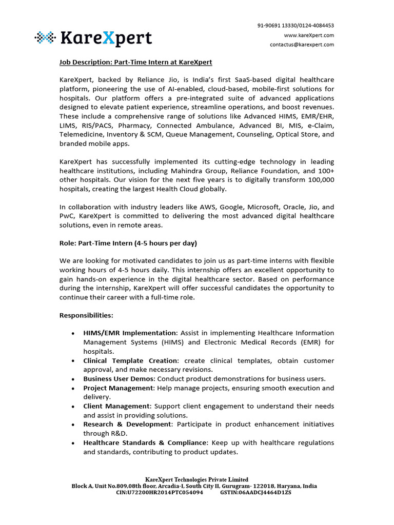 Job Description - Part Time Intern | PDF