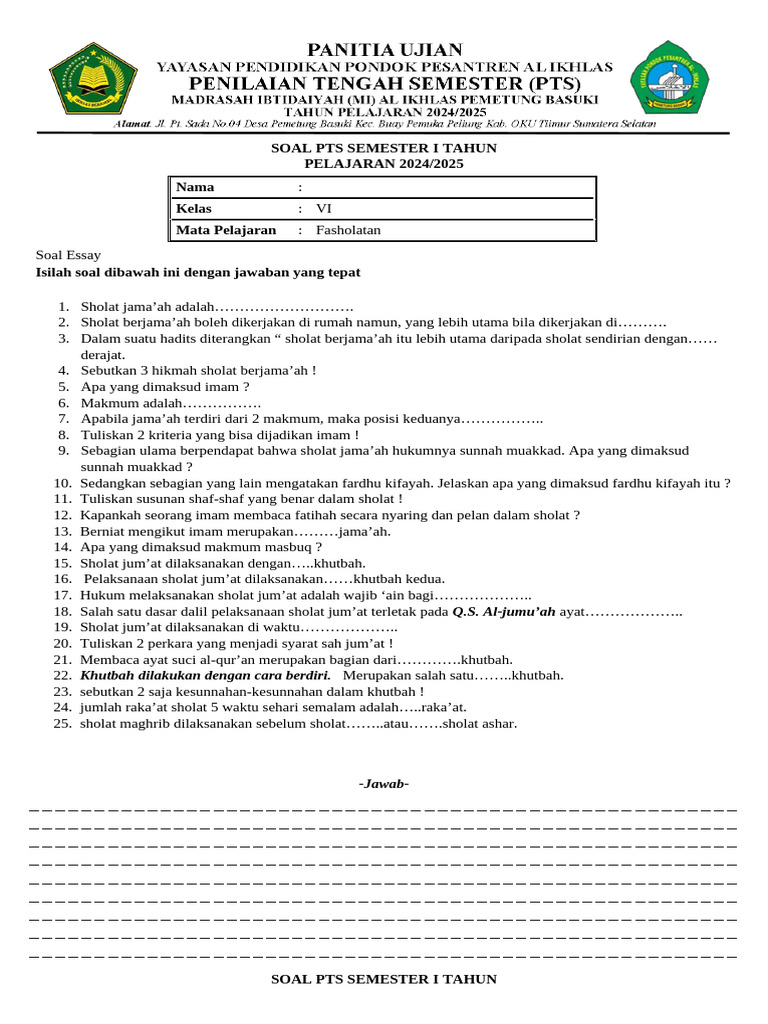 Kop Soal PTS 2024.2025 | PDF