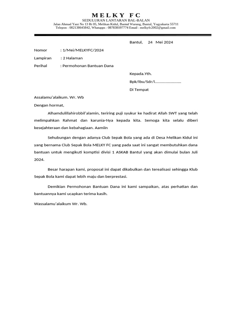 Proposal Bantuan Dana Kompetisi 2024 | PDF