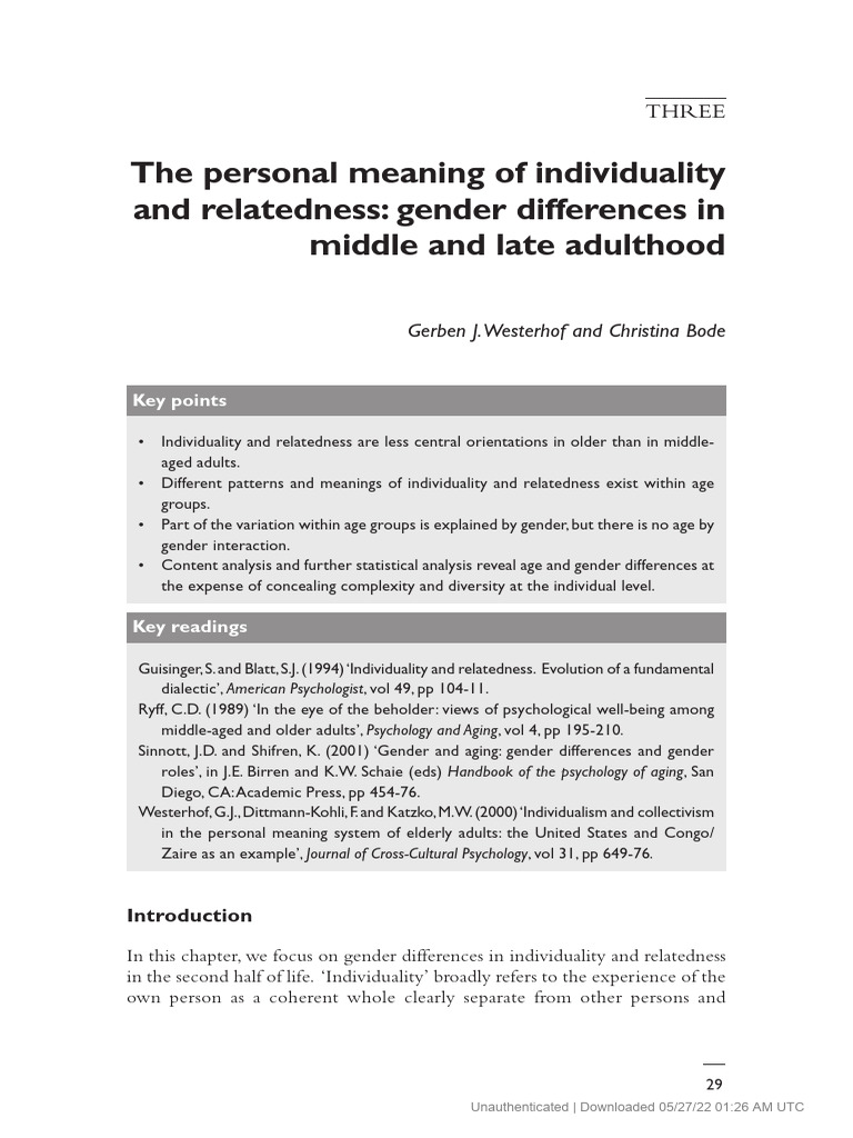 The Personal Meaning of Individuality and Relatedness: Gender ...
