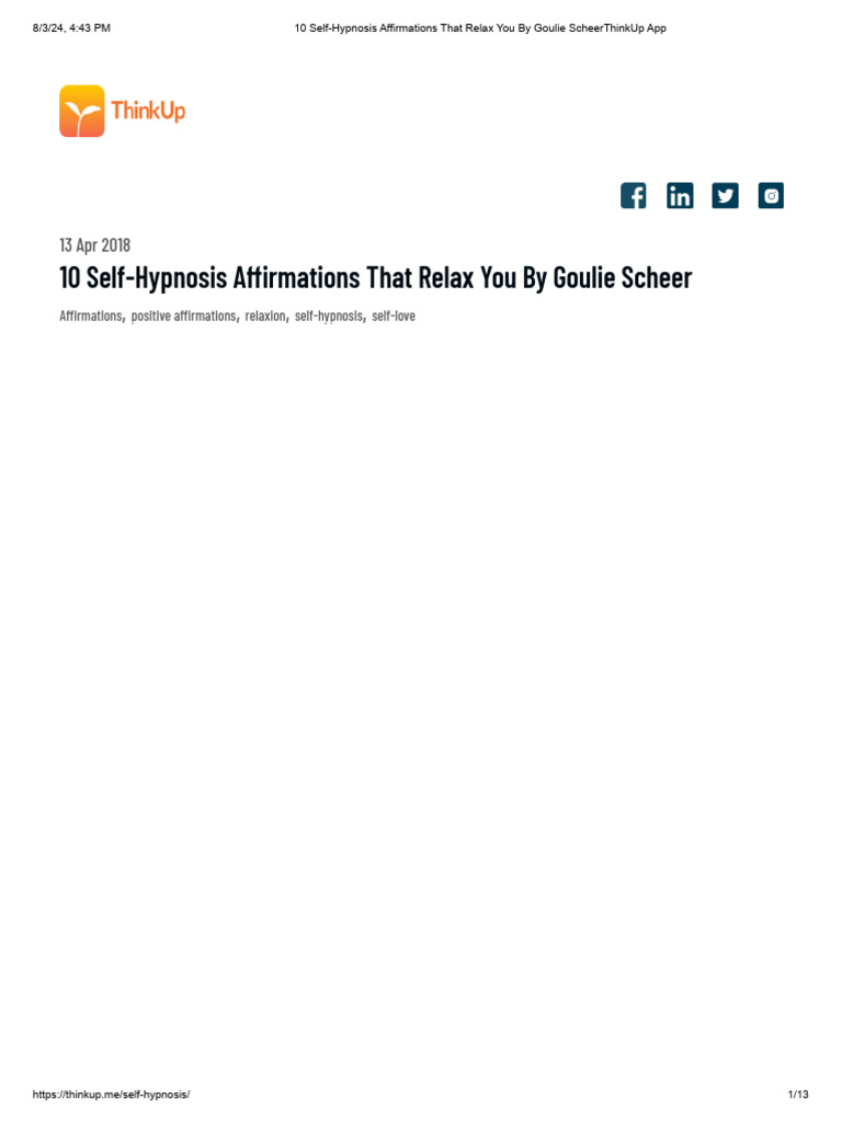 10 Self-Hypnosis Affirmations That Relax You by Goulie ScheerThinkUp ...