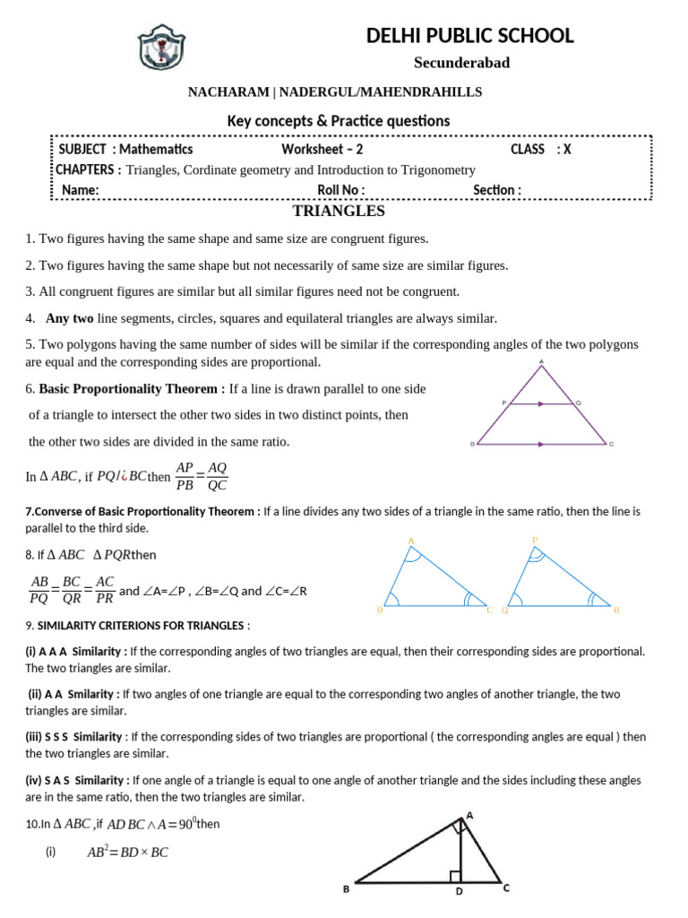 Key Concepts & Practice Questions - 2 | PDF | Triangle | Classical Geometry