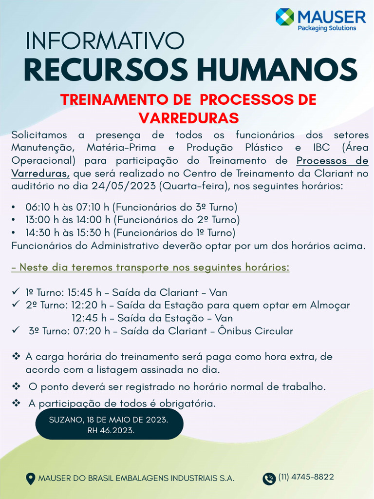 INFORMATIVO RH - 46.2023 - Treinamento de Processos de Varreduras | PDF