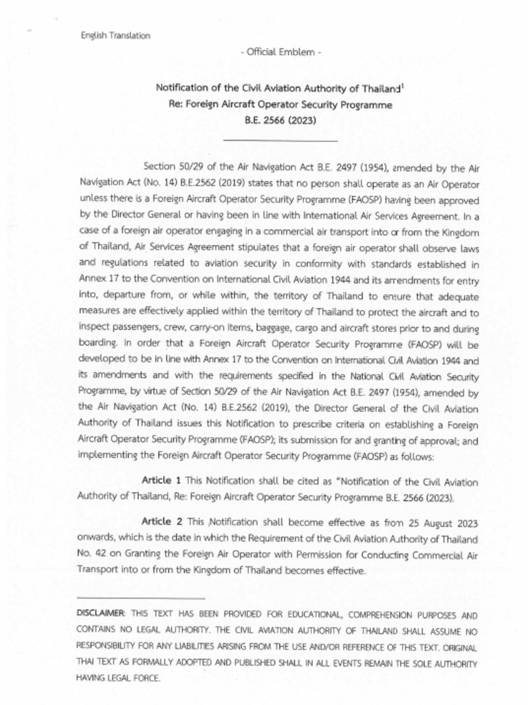 Translated Version of Foreign Aircraft Operator Security Programme - 2 ...