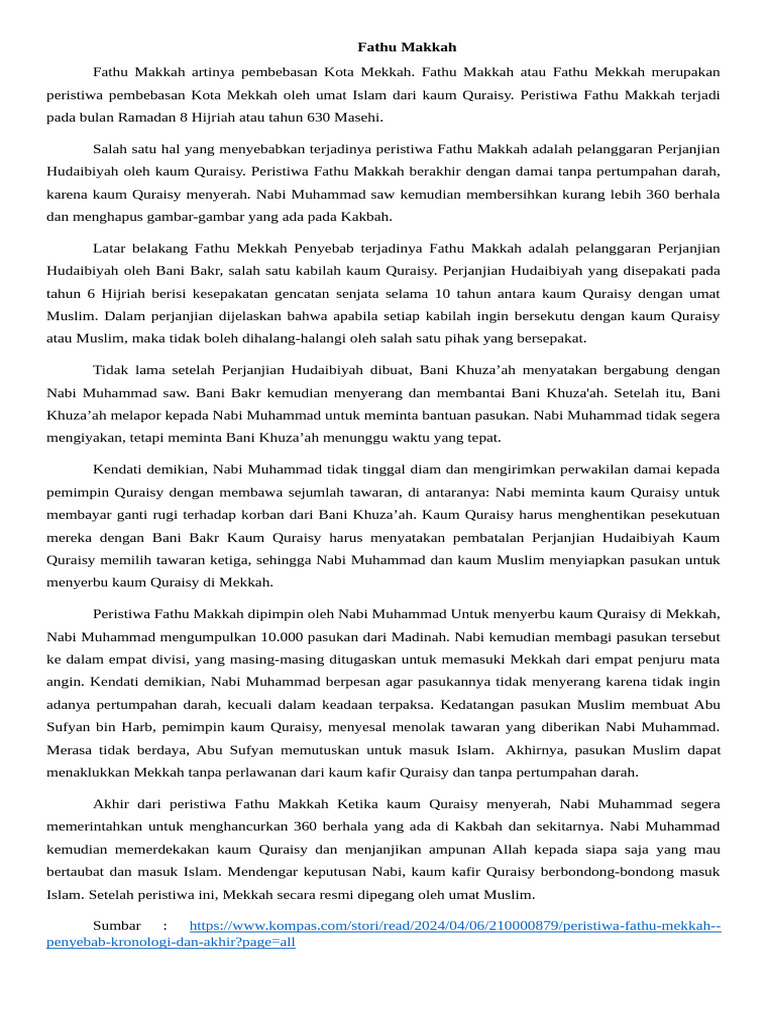 Fathu Makkah: Kronologi dan Penyebab | PDF | Monotheistic Religions ...