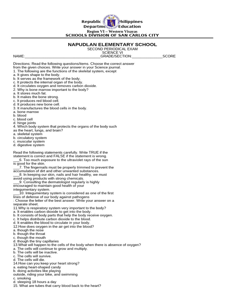 Science 6 Second Periodical Test PDF