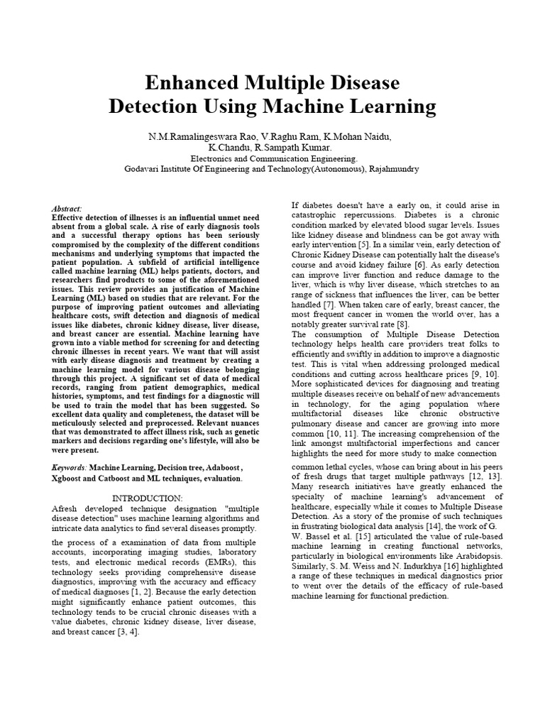 Enhanced Multiple Disease Detection Using Machine Learning