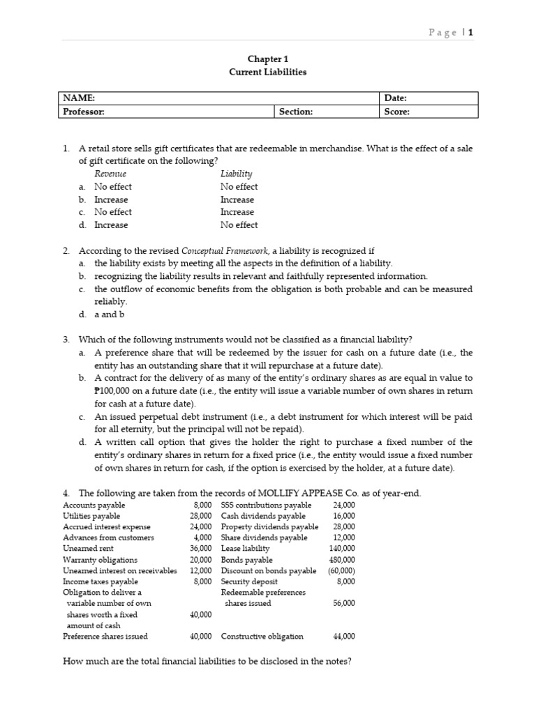 QUIZ_CHAPTER 1_CURRENT LIABILITIES | PDF QUIZ_CHAPTER 1_CURRENT LIABILITIES | PDF