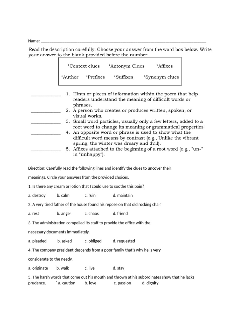 Context Clues Grade 7 | PDF