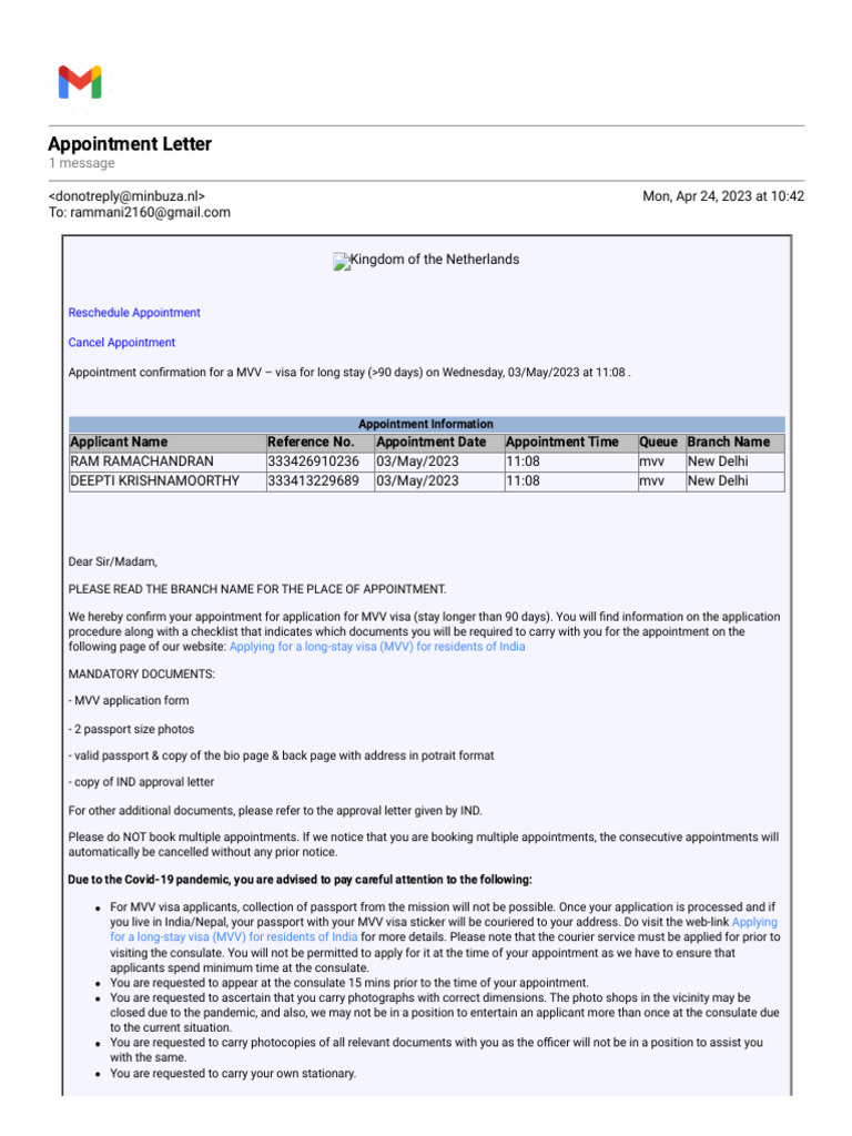 MVV Appointment Letter | PDF