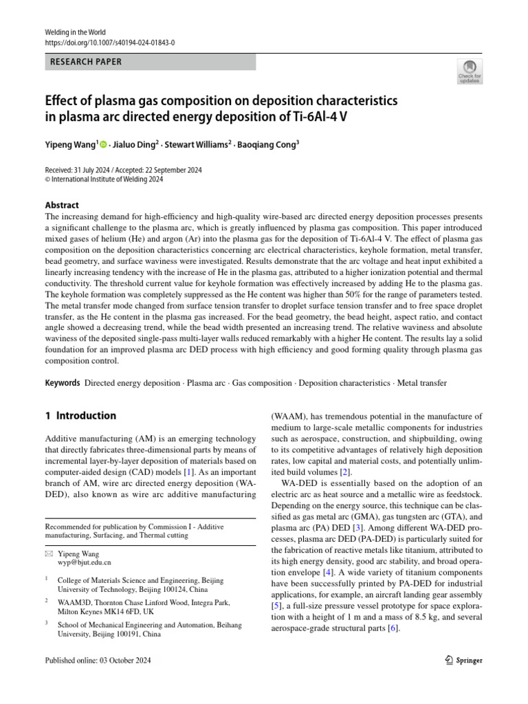 Effect of Plasma Gas Composition On Deposition Characteristics in ...