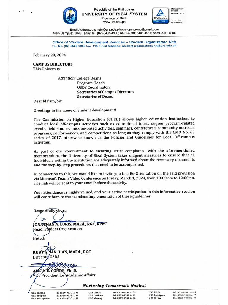 Reorientation On CMO 63 S. 2017 | PDF