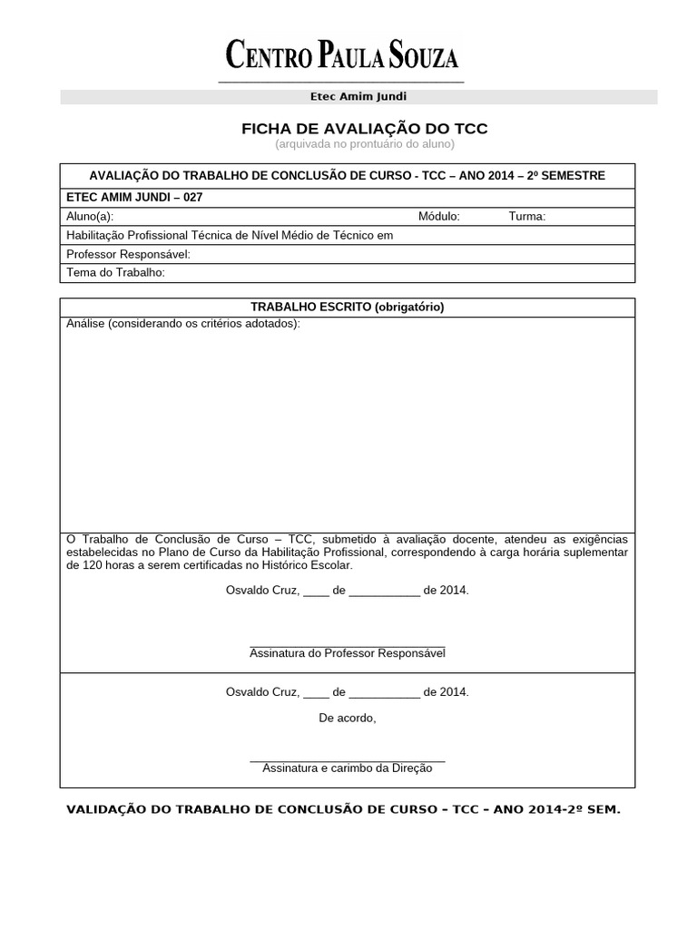 Ficha de Avaliacao TCC | PDF