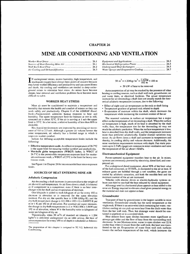 Chapter 26-Mine Air Conditioning and Ventilation | PDF