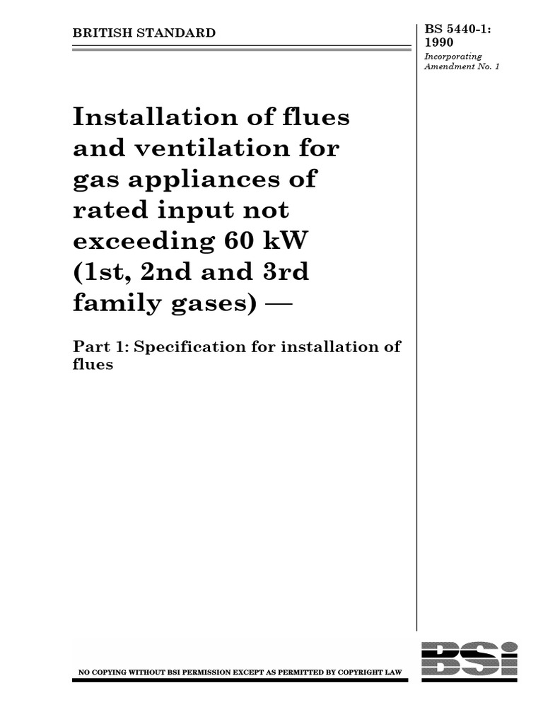 BS 5440-1-1990 Installation of Flues and Ventilation For Gas Appliances ...
