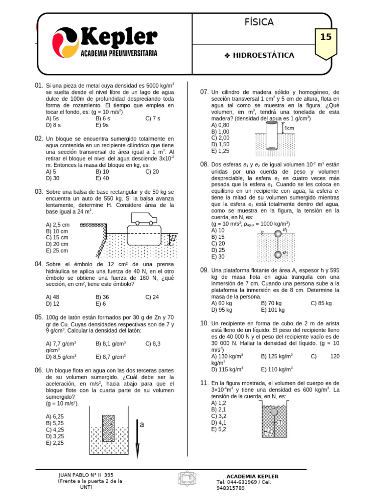 FÍSICA SEM 15 (HIDROESTÁTICA) LETRAS PROF. AVALOS (2) | PDF
