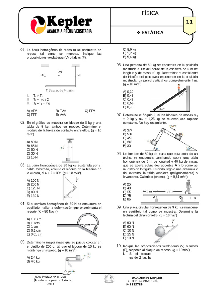 Física Sem 11 (Estática) Letras Prof. Avalos | PDF