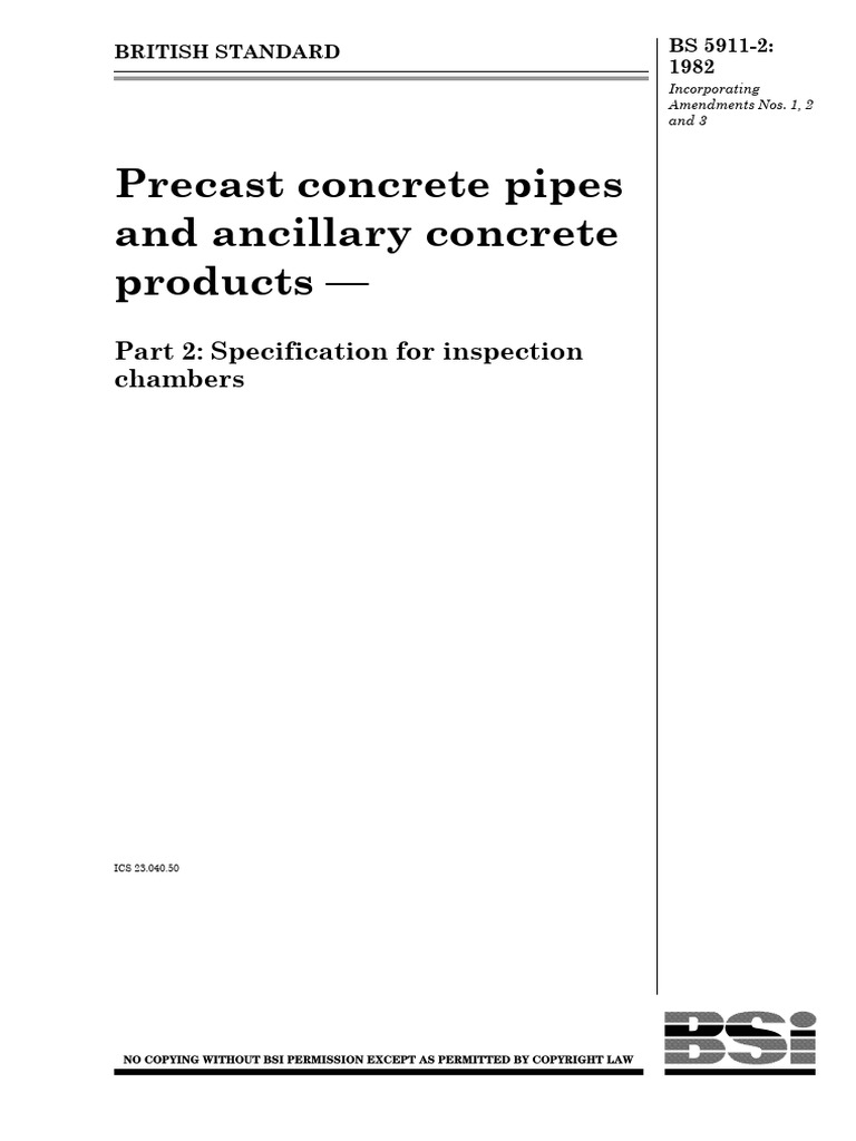 BS 5911-2-1982 Precast Concrete Pipes and Ancillary Concrete Products | PDF
