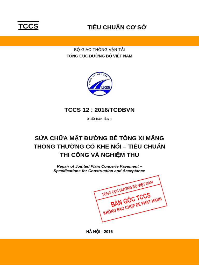 Tccs 12 - 2016-Tcdbvn Sua Chua Mat Duong BTXM | PDF